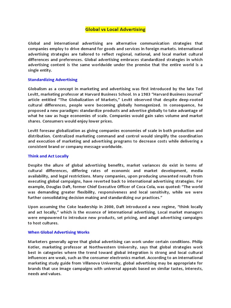 Global Vs Local | PDF | Advertising | Marketing