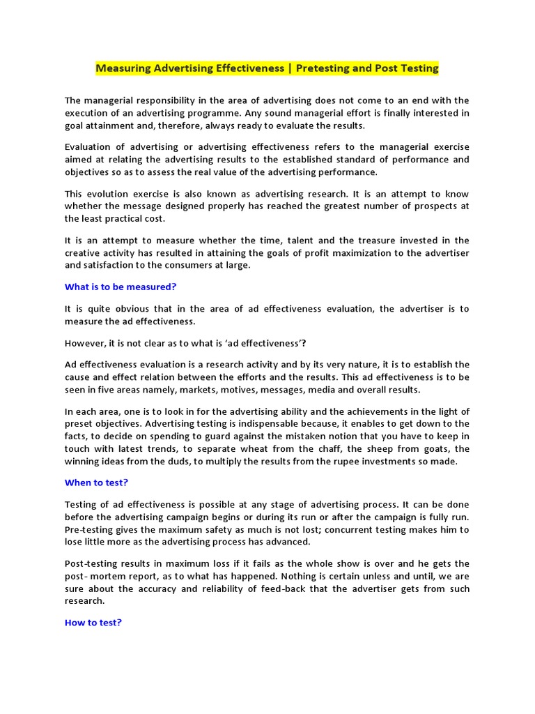 Advertising Effectiveness Testing Methods | PDF | Advertising | Cognition