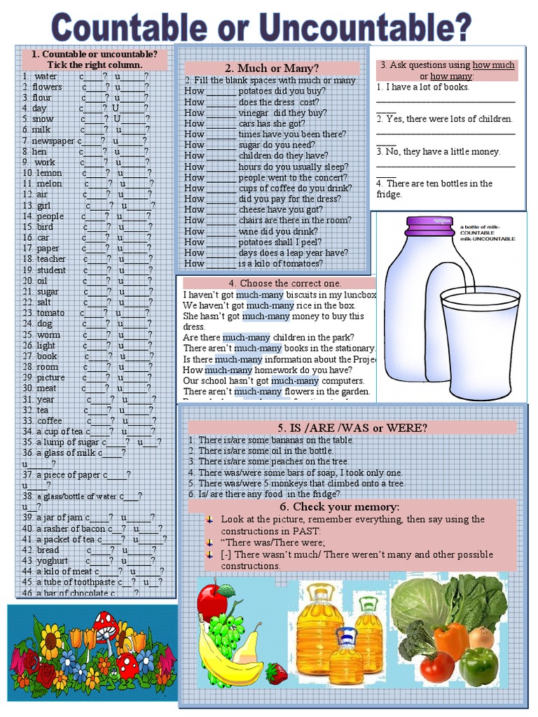 Countable vs Uncountable Nouns Quiz | PDF | Foods | Food And Drink