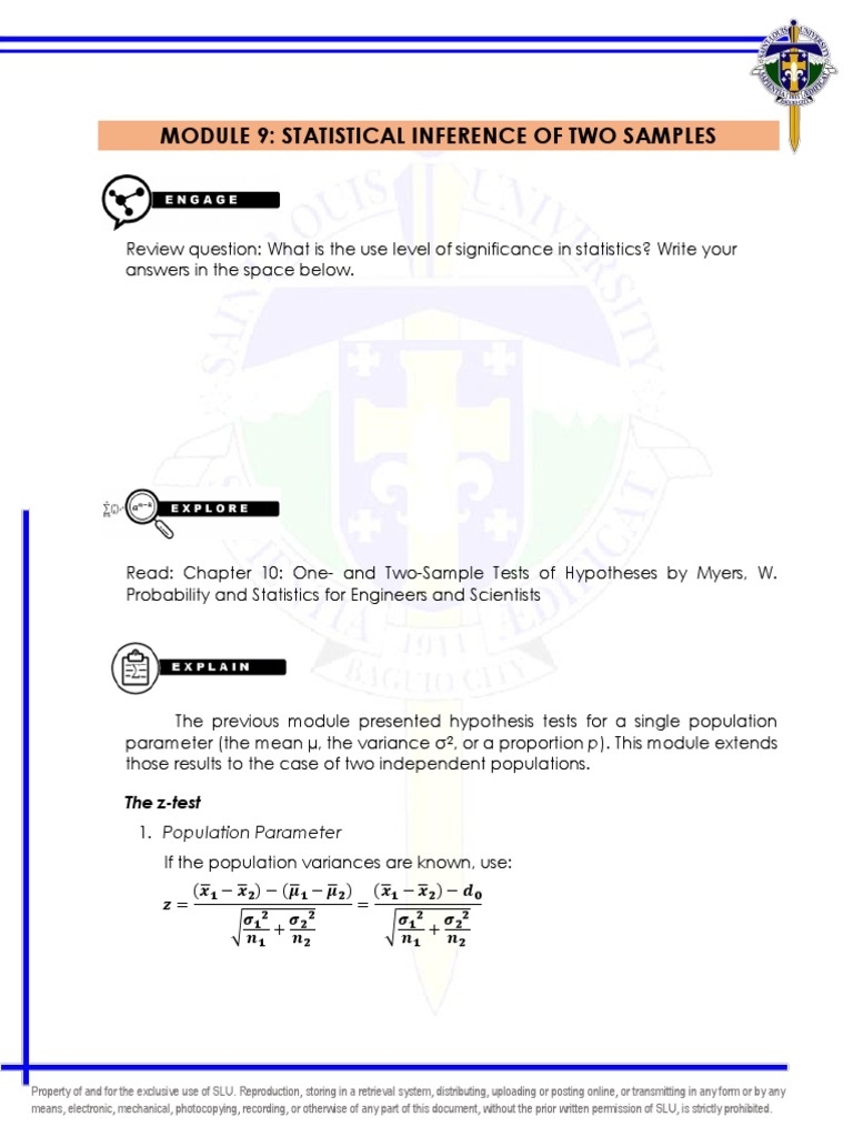 Module 9: Statistical Inference of Two Samples: The Z-Test | PDF ...