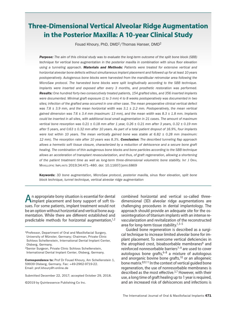 Three-Dimensional Vertical Alveolar Ridge Augmentation in The Posterior ...
