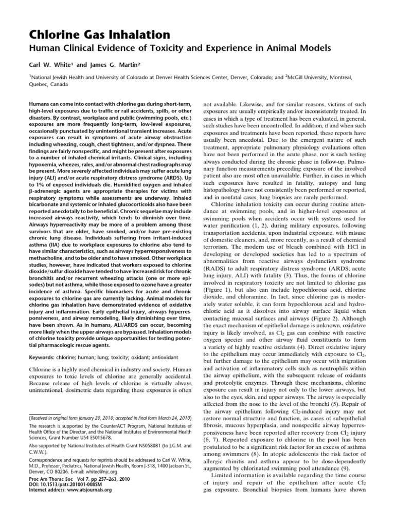 Chlorine Gas Inhalation: Human Clinical Evidence of Toxicity and ...