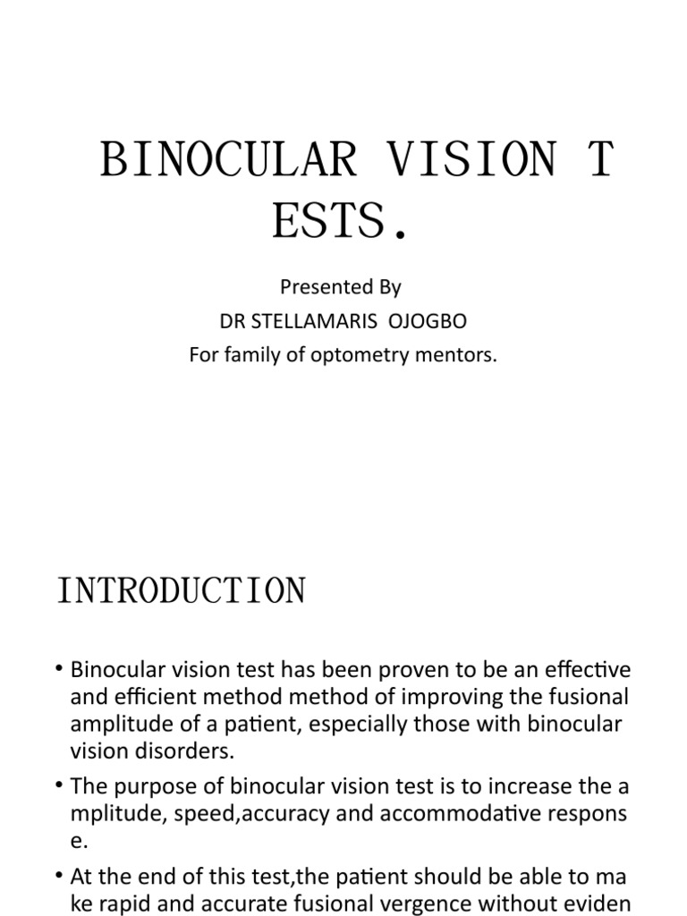 Binocular Vision Tests | PDF | Eye | Optics
