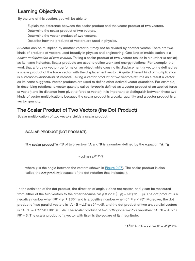 Scalar and Vector Products Explained | PDF | Euclidean Vector | Torque