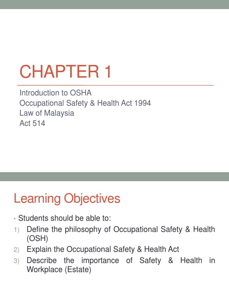 Chapter 1 Introduction To OSHA | PDF | Occupational Safety And Health ...