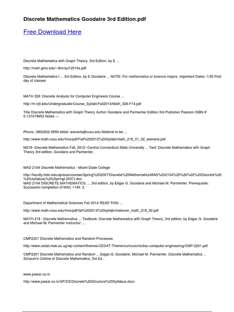 Free Download Here: Discrete Mathematics Goodaire 3rd Edition PDF | PDF | Discrete Mathematics ...