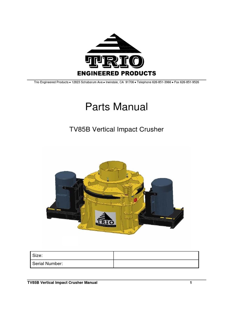 Trio TV85 VSI Parts Manual (SN. 078) PDF | PDF | Nut (Hardware) | Valve