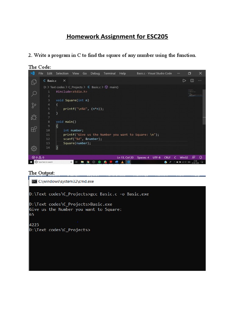 Homework Assignment For ESC205: 2. Write A Program in C To Find The ...