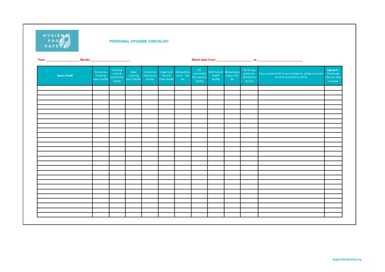 Personal Hygiene Compliance Checklist | PDF