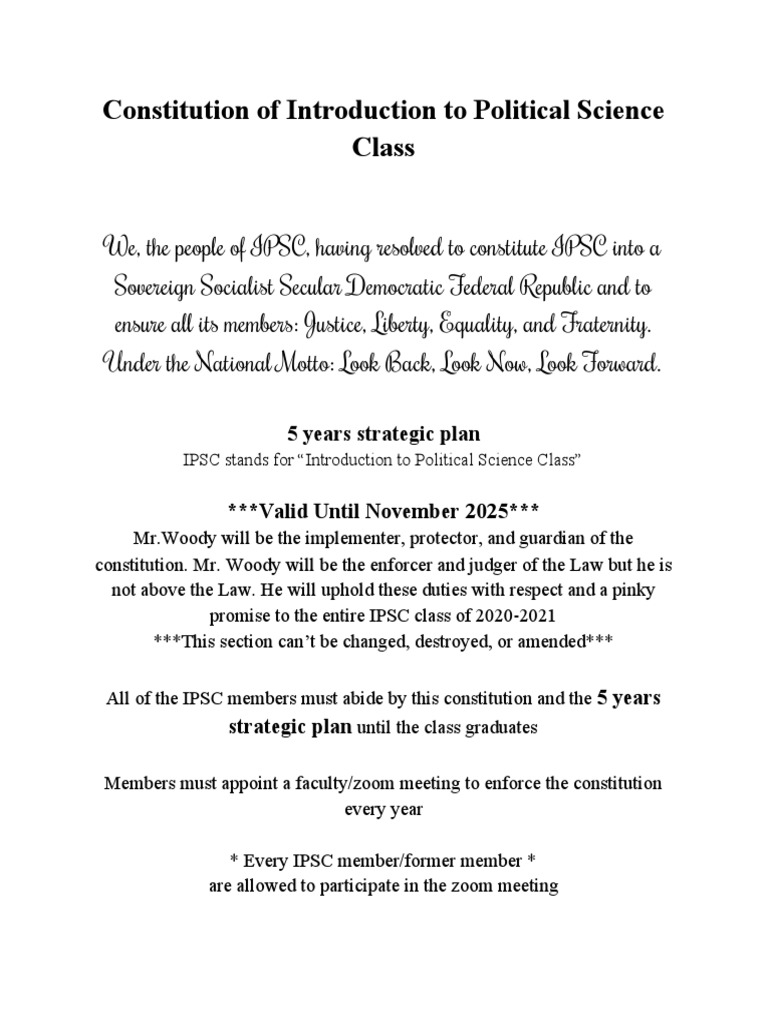 Constitution of Introduction To Political Science Class of The Year ...