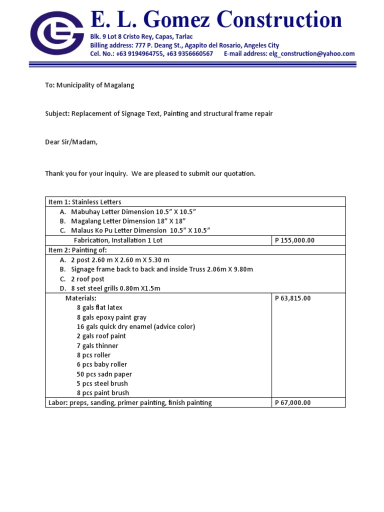 Stainless Letters - Magalang Quotation | PDF