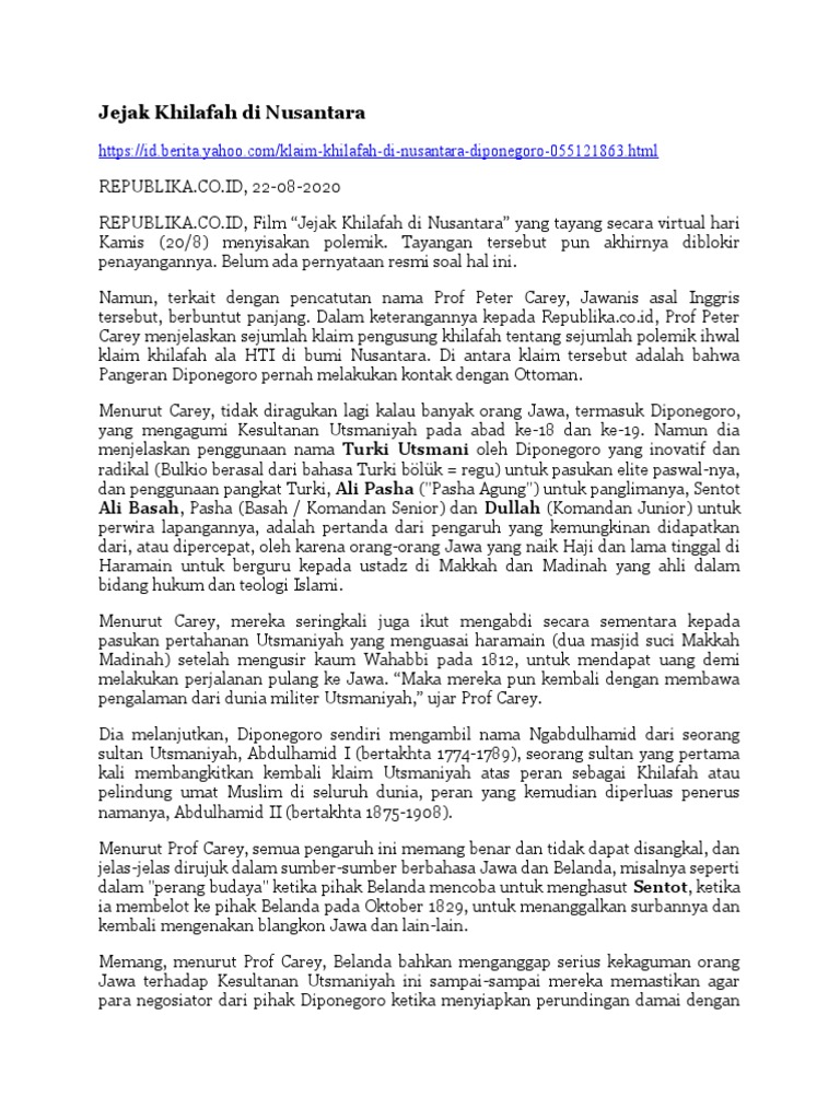 Jejak Khilafah Di Nusantara | PDF