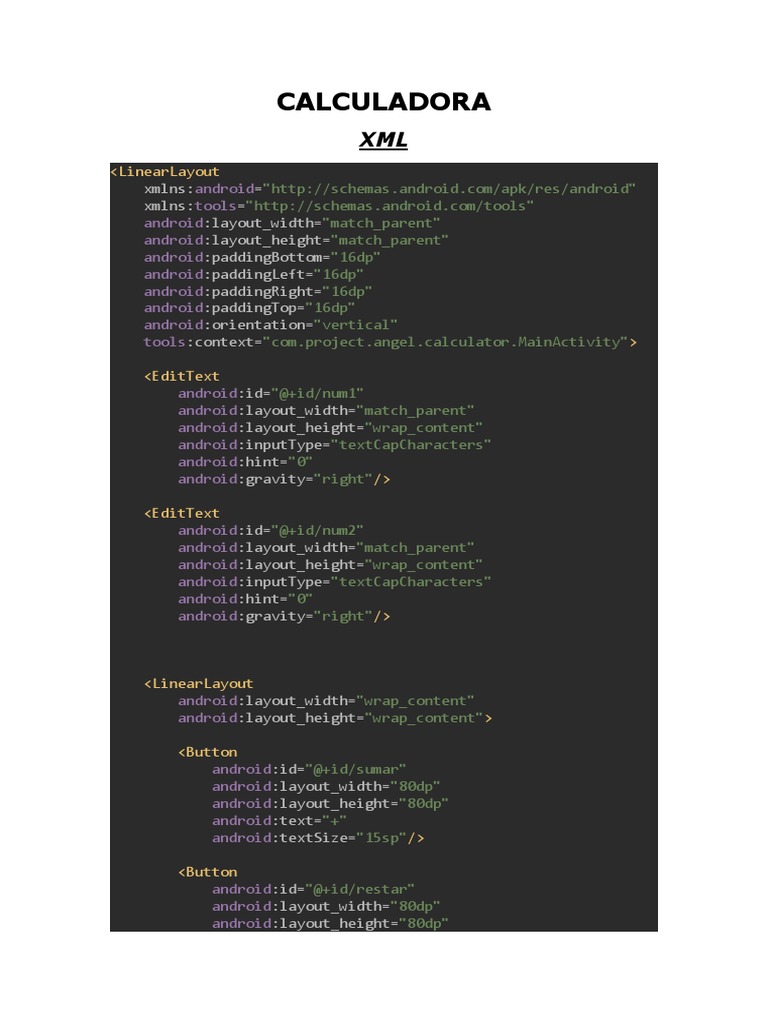 Calculadora: Linearlayout | PDF | Computer Programming | Software Engineering
