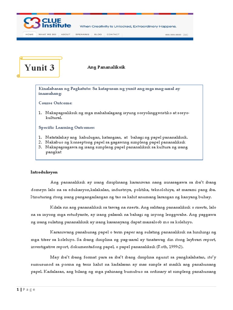 Fil. 106 Yunit 3 - Ang Pananaliksik | PDF