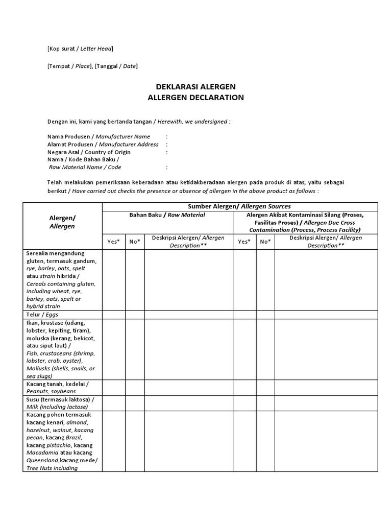 Allergen Declaration | PDF
