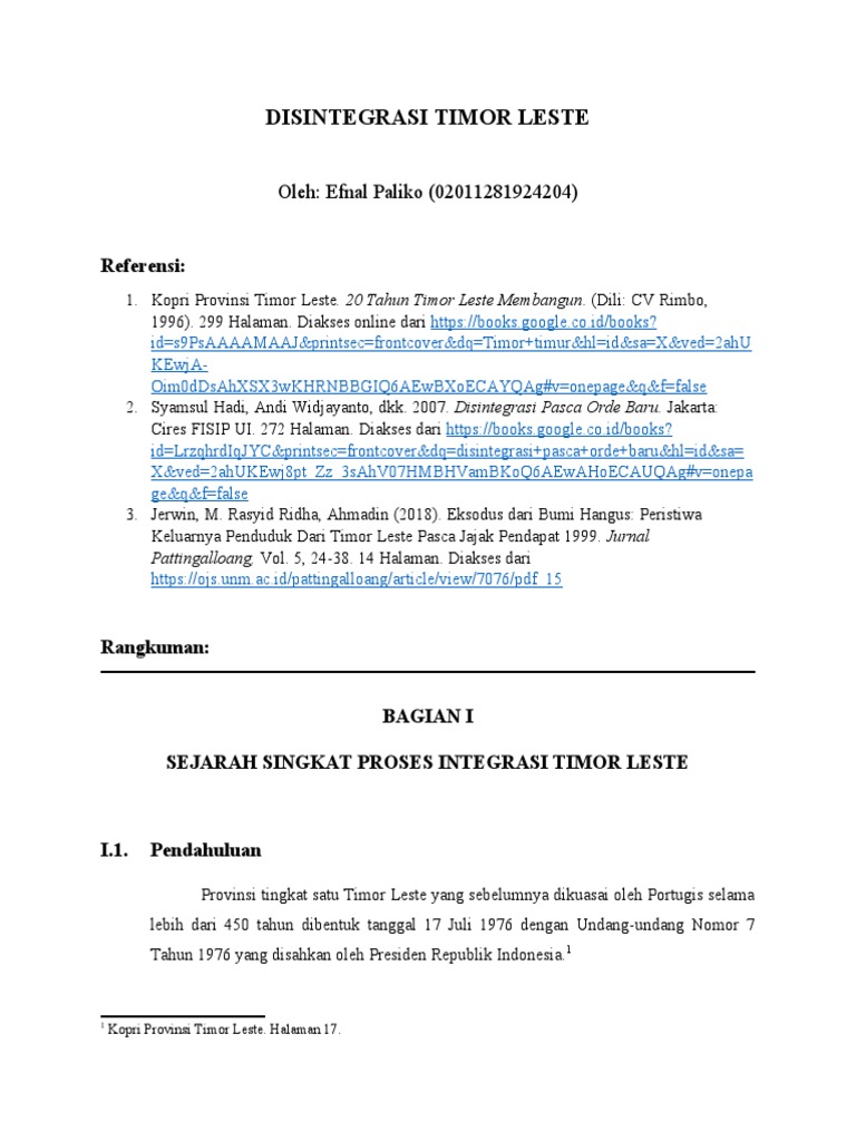 Sejarah Disintegrasi Timor Leste | PDF | Politik | Perjalanan
