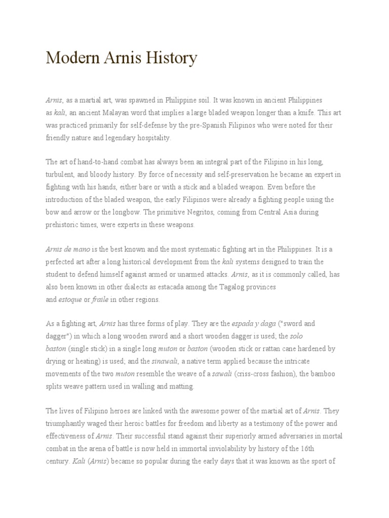 Modern Arnis History | PDF | Philippines | Weaponry