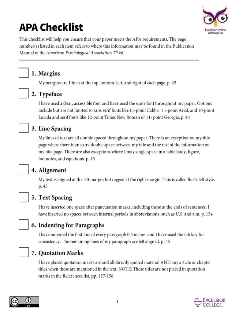 APA Checklist 7th Edition | PDF