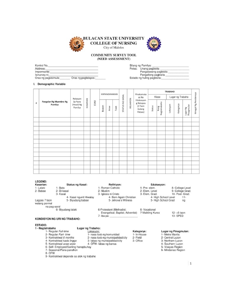 Tagalog Version Community Survey Tool | PDF