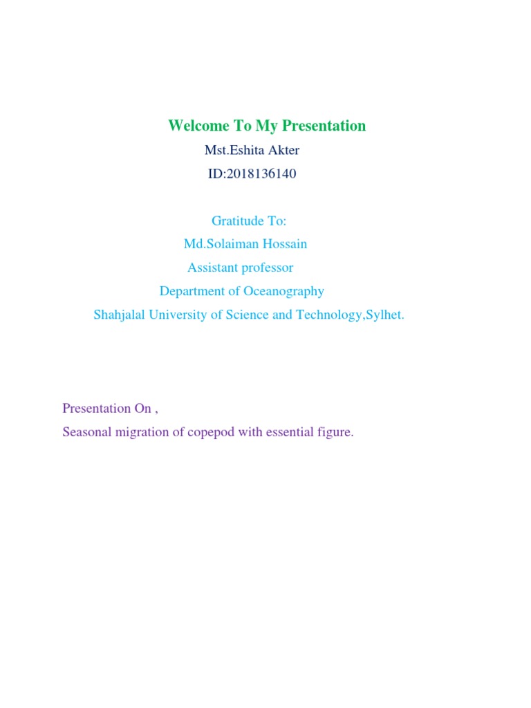 Seasonal Vertical Migration of Copepods | PDF | Aquatic Ecology | Hydrography