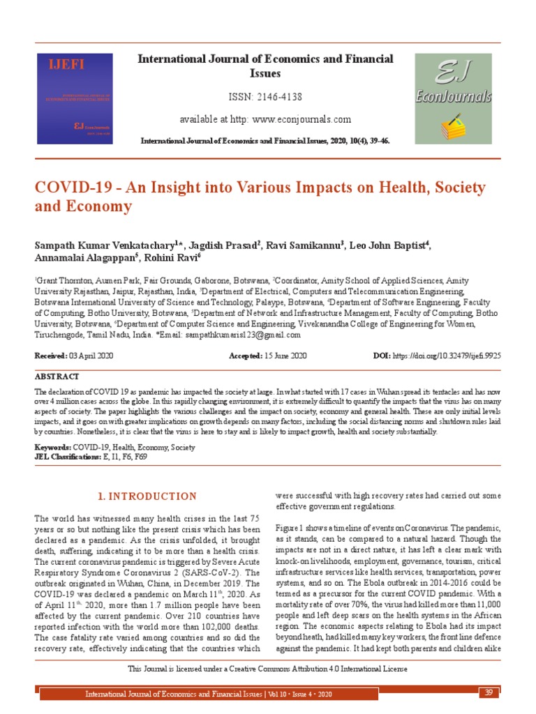 COVID-19 - An Insight Into Various Impacts On Health, Society and ...