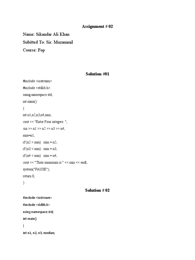 Name: Sikandar Ali Khan Subitted To: Sir. Muzammil Course: Fop | PDF | Arithmetic | Computer ...