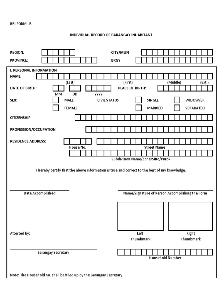 Individual Record of Barangay Inhabitants | PDF