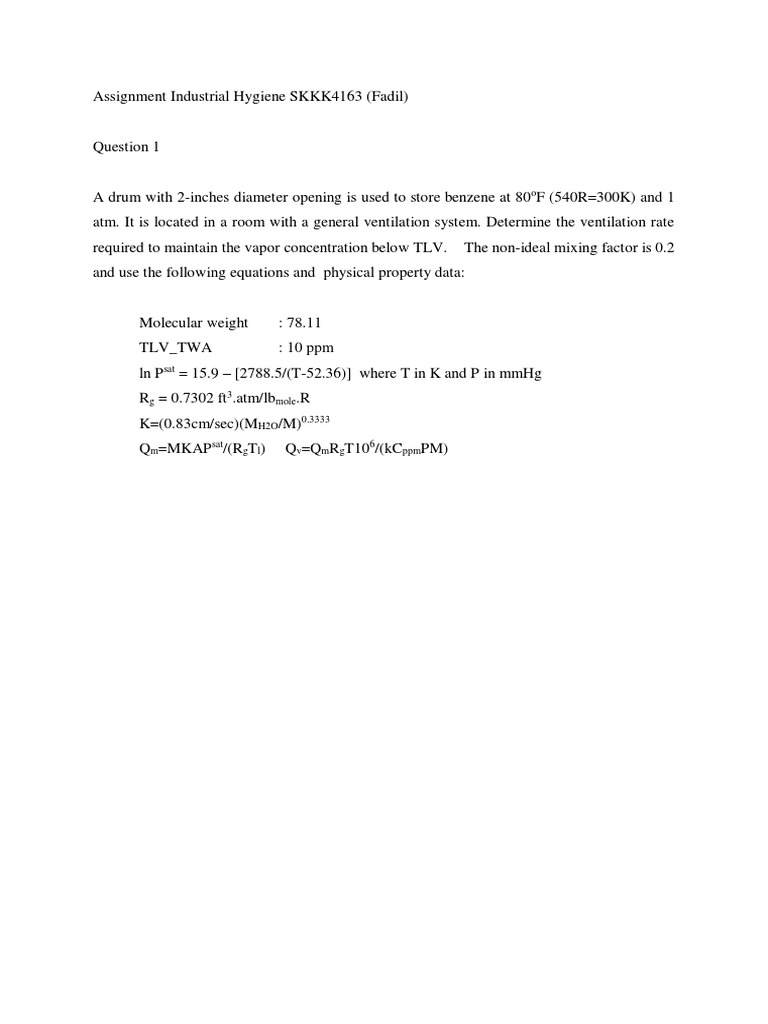 Assignment Industrial Hygiene SKKK4163 | PDF | Occupational Hygiene ...