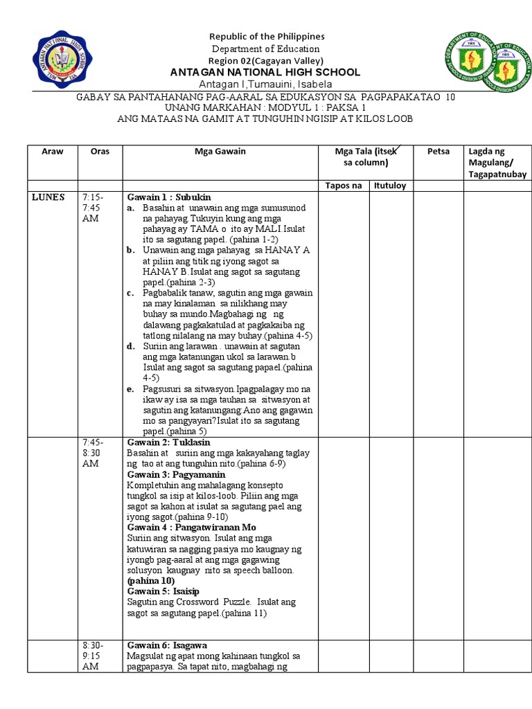 Esp 10 Home Learning Log | PDF
