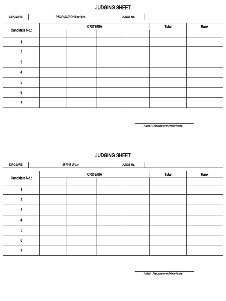 Judging Sheet: Candidate No.: Criteria Total Rank | PDF | Dress Codes ...