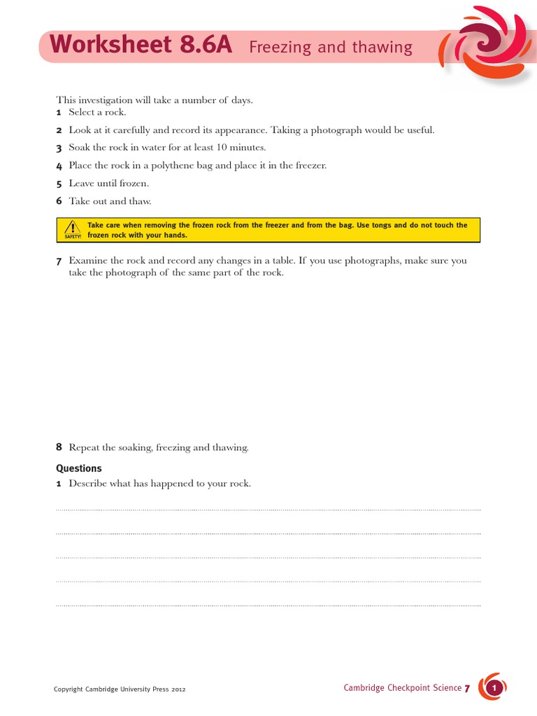 Worksheet 8.6A: Freezing and Thawing | PDF
