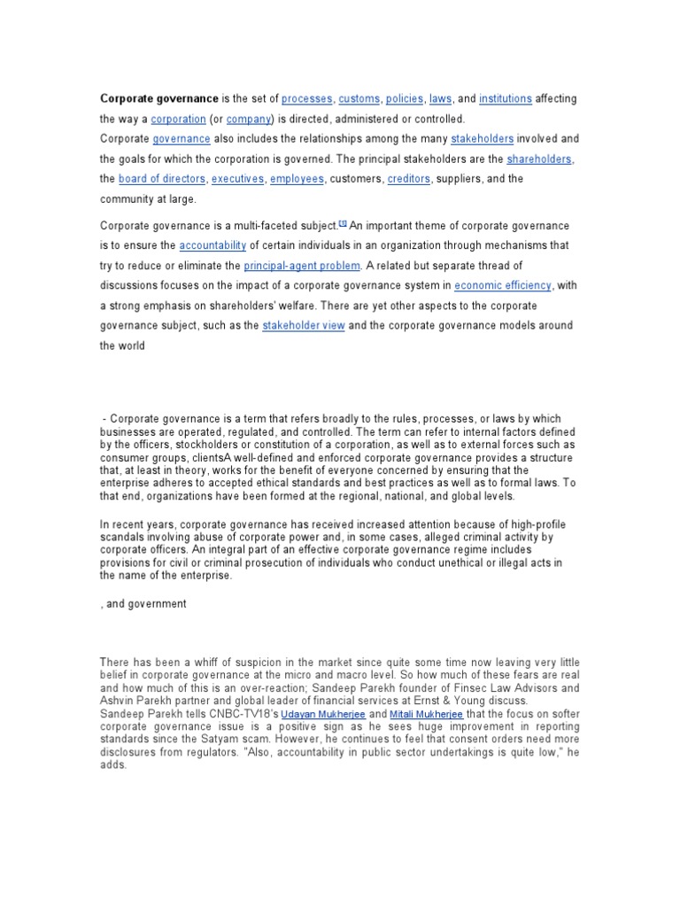Corporate governance rules and processes explained | PDF | Corporate ...
