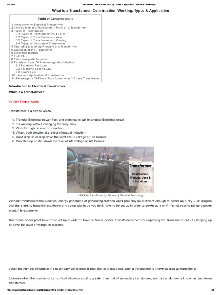 What Is A Transformer Construction Working Types And Application Pdf