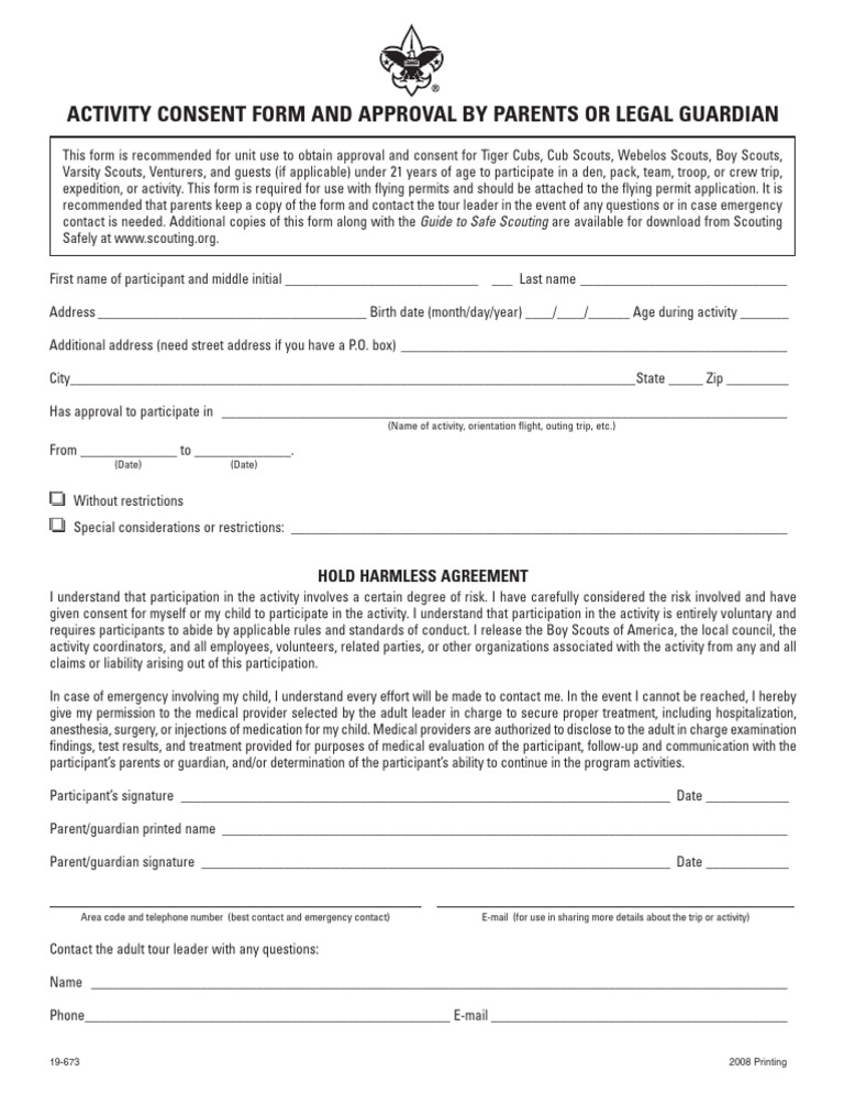 Parental Consent Form | PDF | Boy Scouts Of America | Legal Guardian