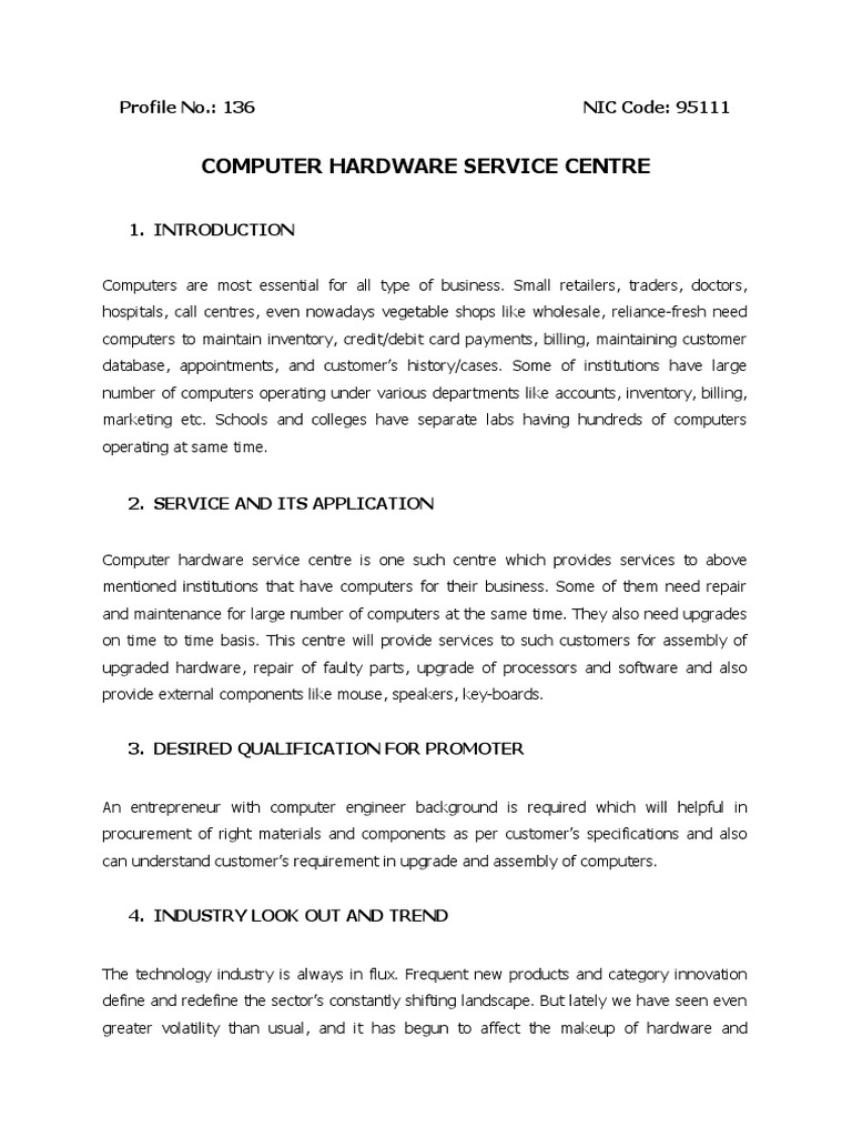 Computer Hardware Service Centre Setup Costs | PDF | Hewlett Packard ...