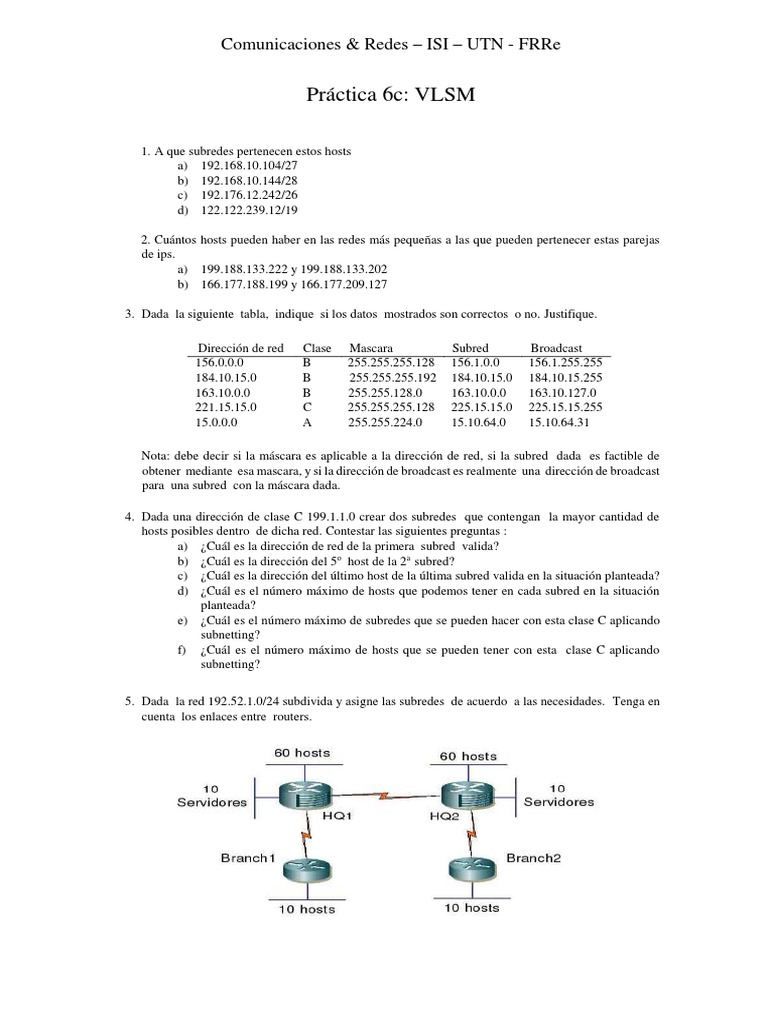 Practico 6c - VLSM PDF | PDF | Arquitectura de internet | Estándares de internet