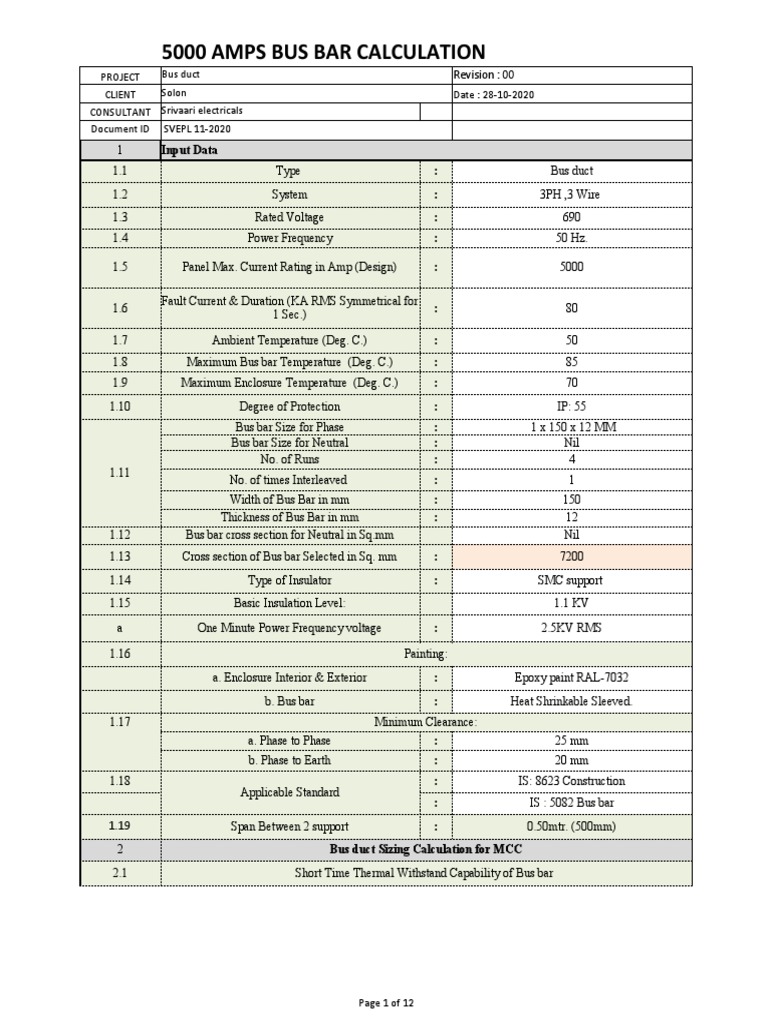 5000A Bus Bar Design Calculations | PDF | Power (Physics) | Power ...