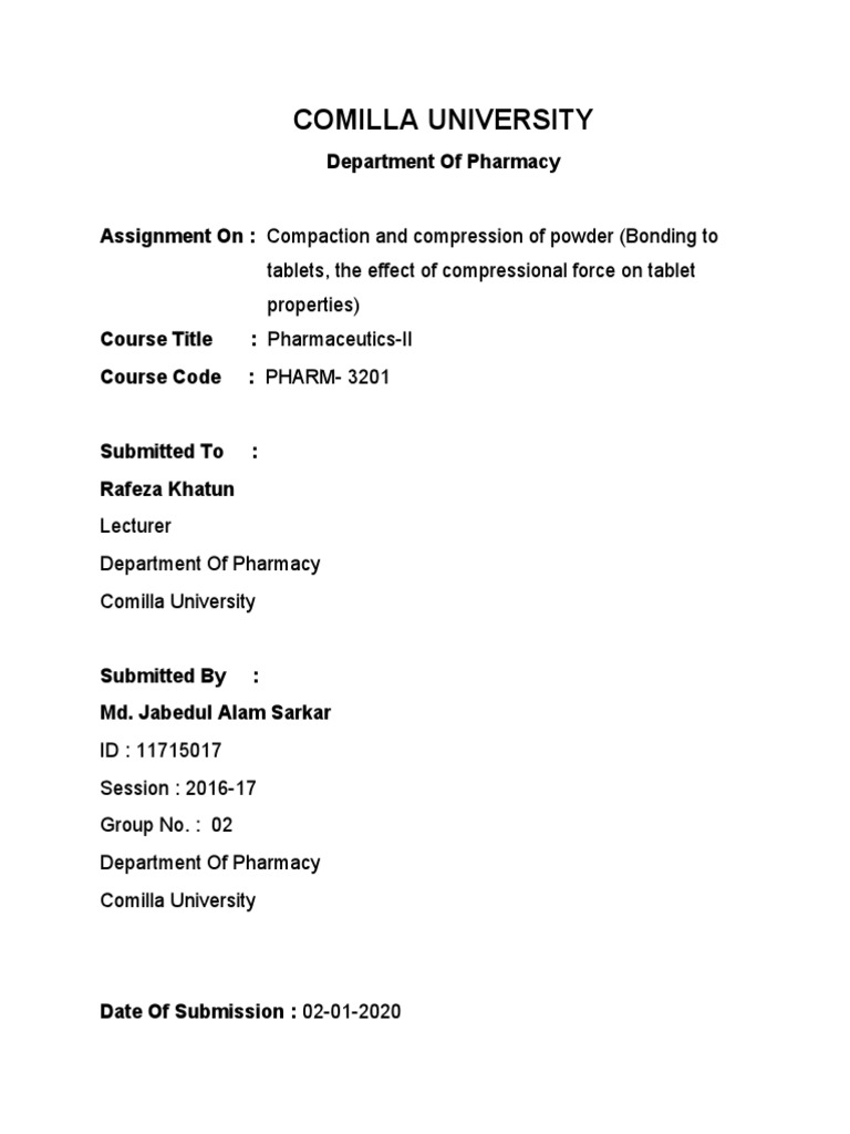 Compaction and Compression in Tablets | PDF | Tablet (Pharmacy) | Porosity