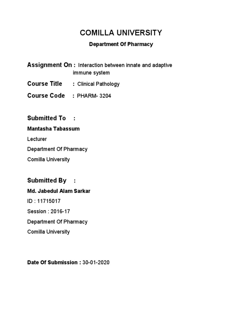 Comilla University: Assignment On Course Title Course Code Submitted To | PDF | Immune System ...