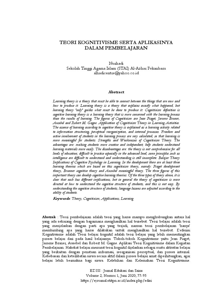 Aplikasi Teori Kognitivisme dalam Pembelajaran | PDF | Learning Theory ...