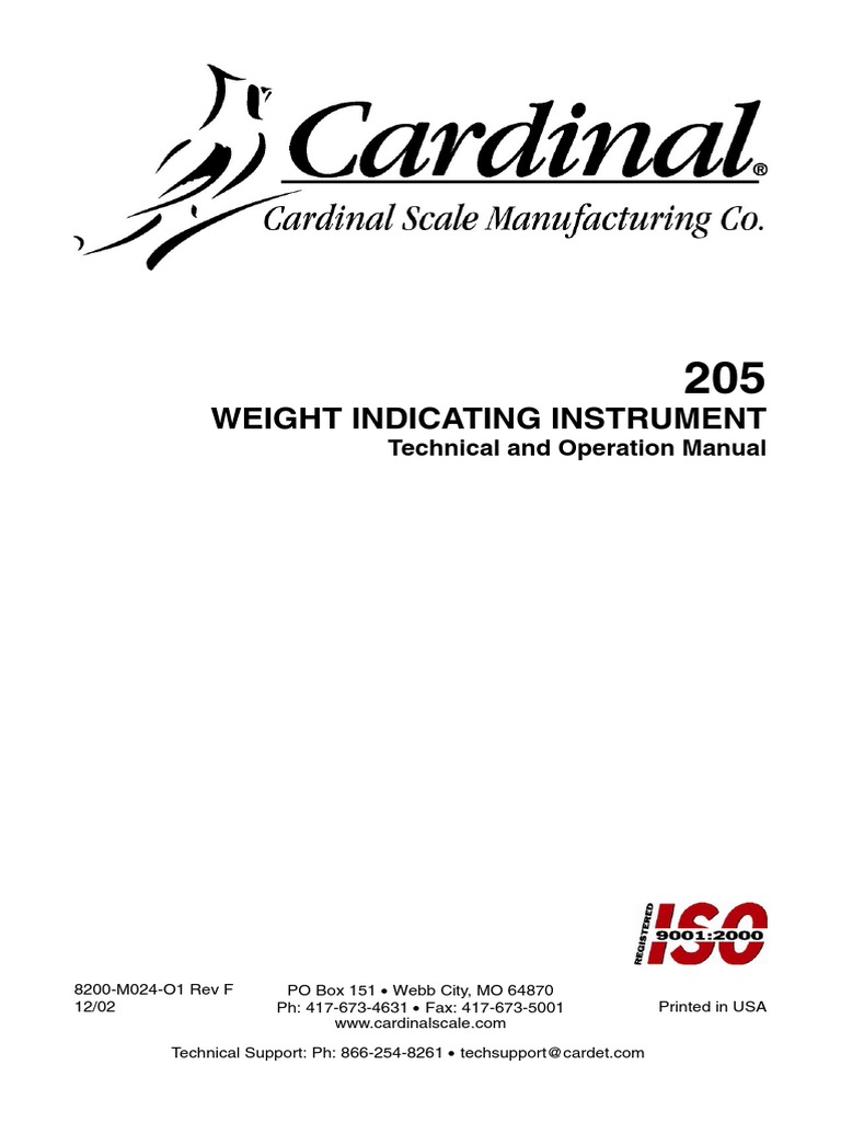 Cardinal 205 Operation Manual | PDF | Electrical Connector | Pound (Mass)