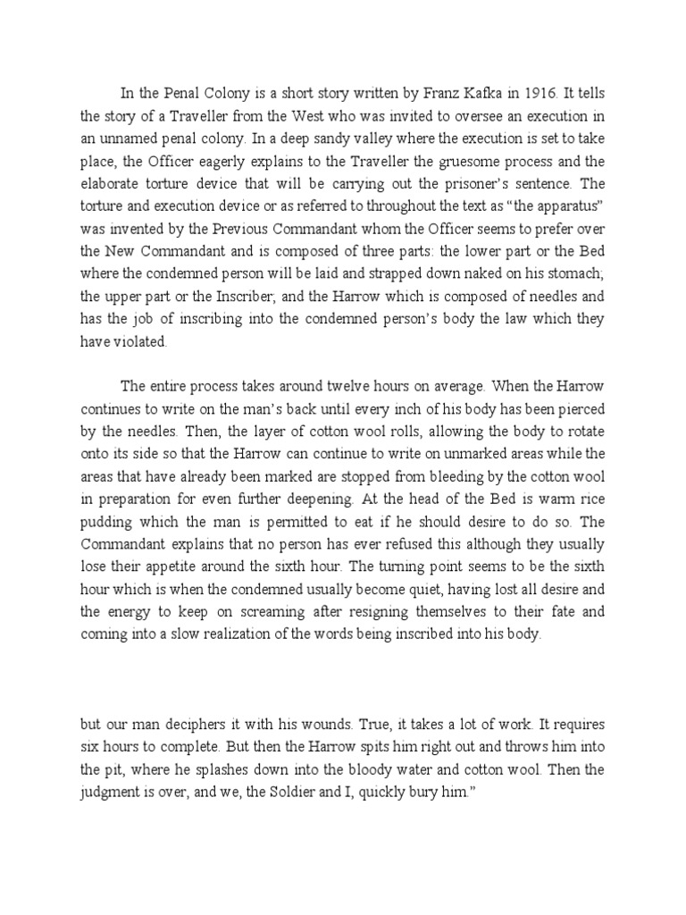 In The Penal Colony Summary PDF | PDF | Violence