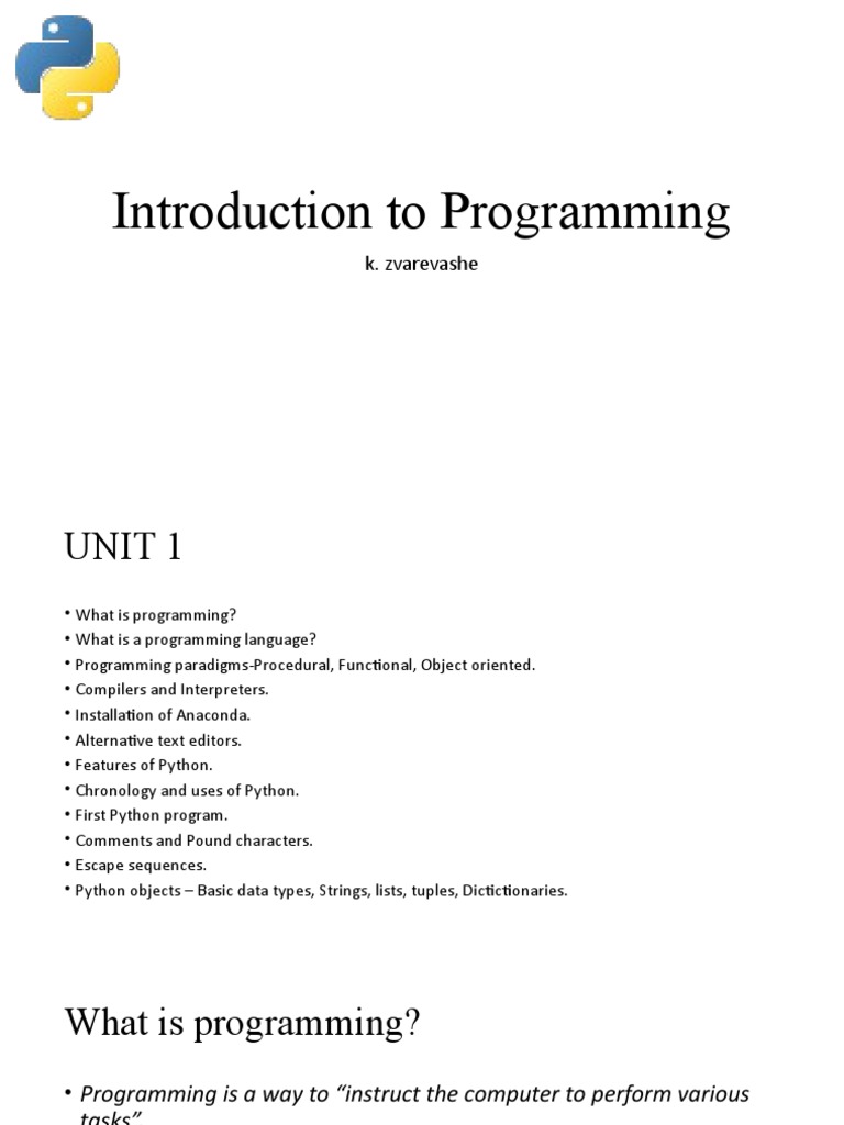 UNIT 1 - Introduction To Programming | PDF | Computer Programming ...