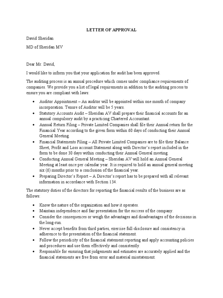 Letter of Approval | Download Free PDF | Audit | Financial Statement