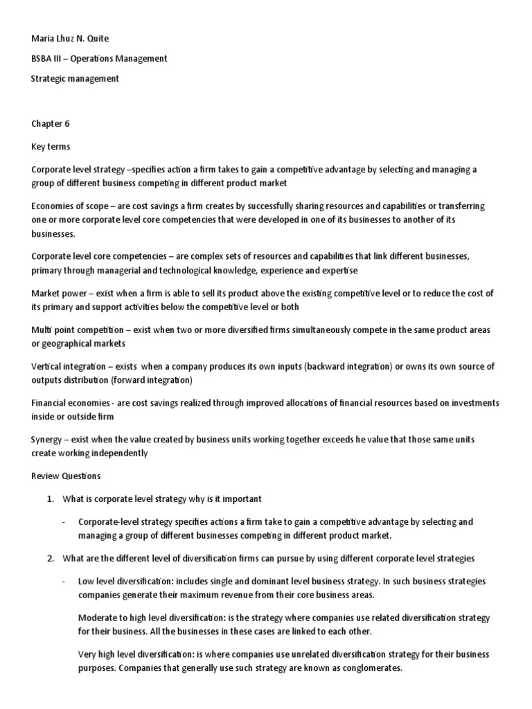 Chapter 6-7 Strategic Management | Download Free PDF | Strategic ...