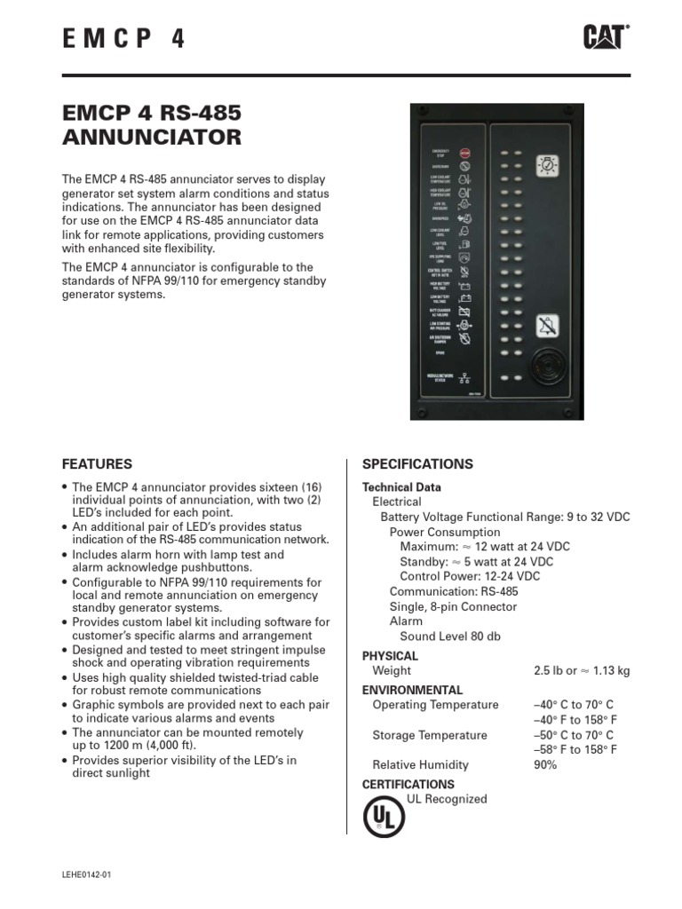 EMCP4 RS485 Remote Annunciator LEHE0142 01 | PDF | Electrical Engineering | Electricity