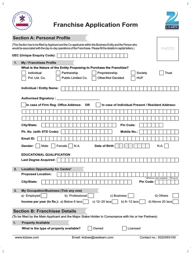 Franchise Application Form: Section A: Personal Profile | PDF | Franchising | Business