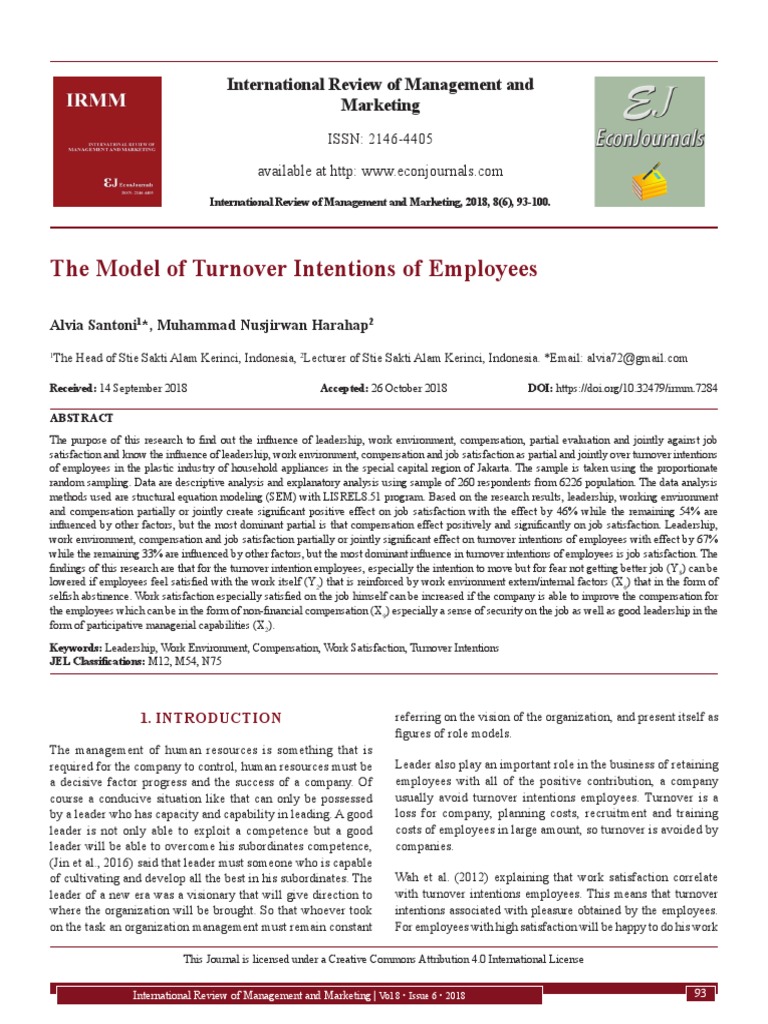 Turnover Intention Model | PDF | Structural Equation Modeling ...