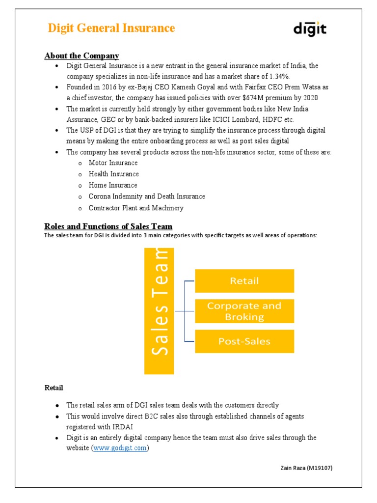 Digit General Insurance: About The Company | PDF | Insurance | Sales