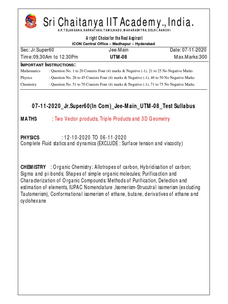 07-11-2020 - JR - Super60 (In Com) - Jee-Main - UTM-08 - Question Paper ...